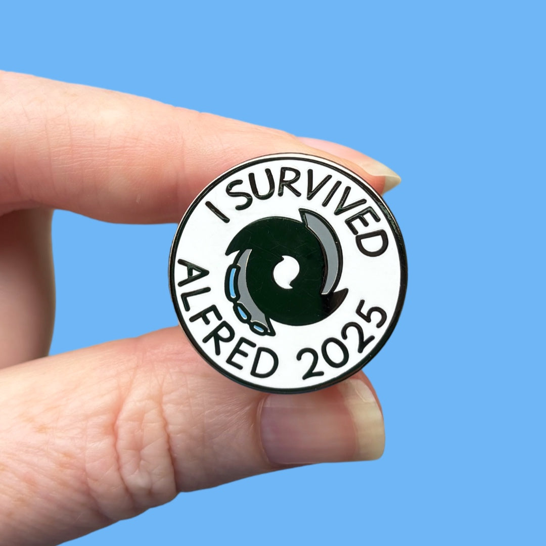 I Survived Alfred 2025 25mm Hard Enamel Pin – Jesse Irwin Art