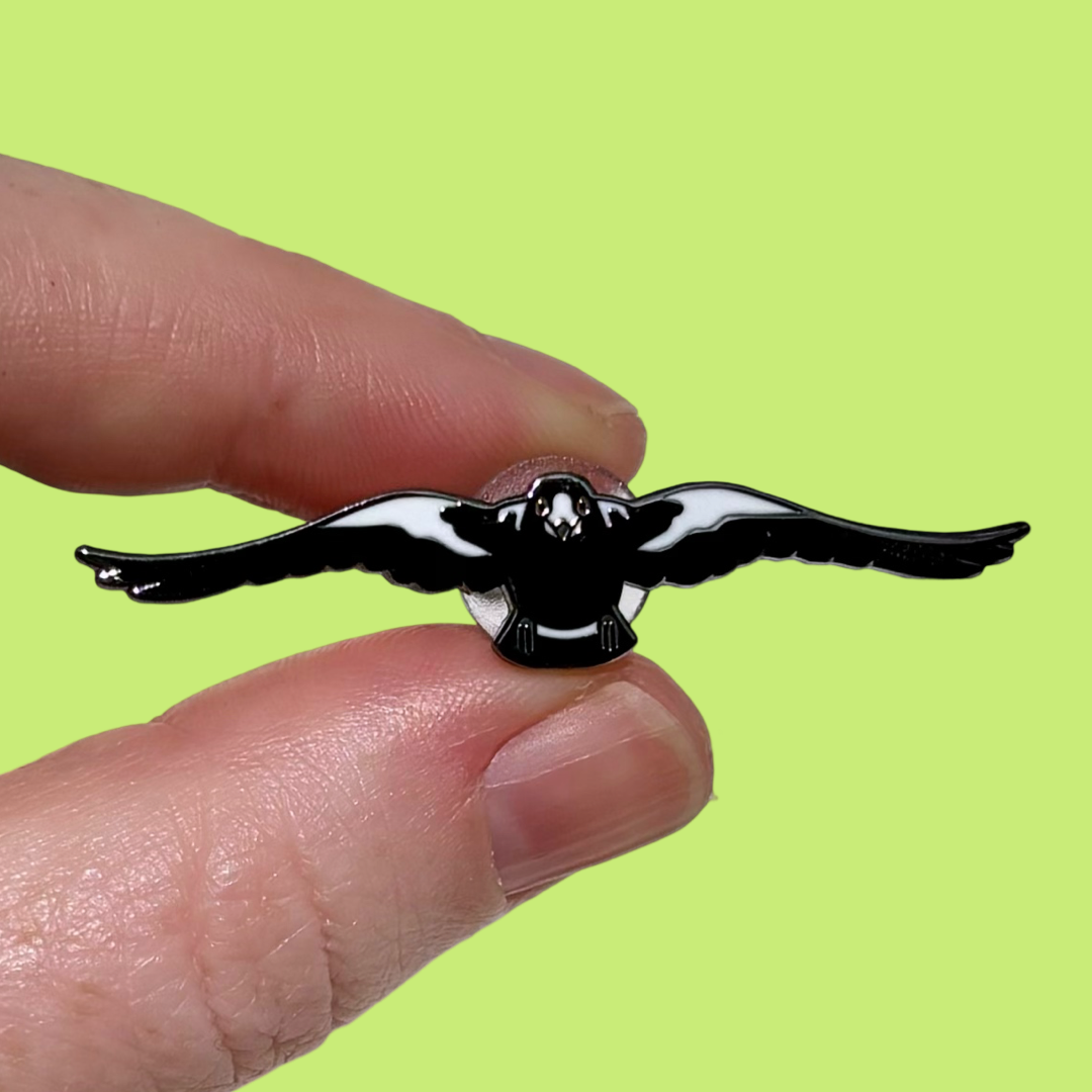 Swooping Magpie 50mm Hard Enamel Pin – Jesse Irwin Art