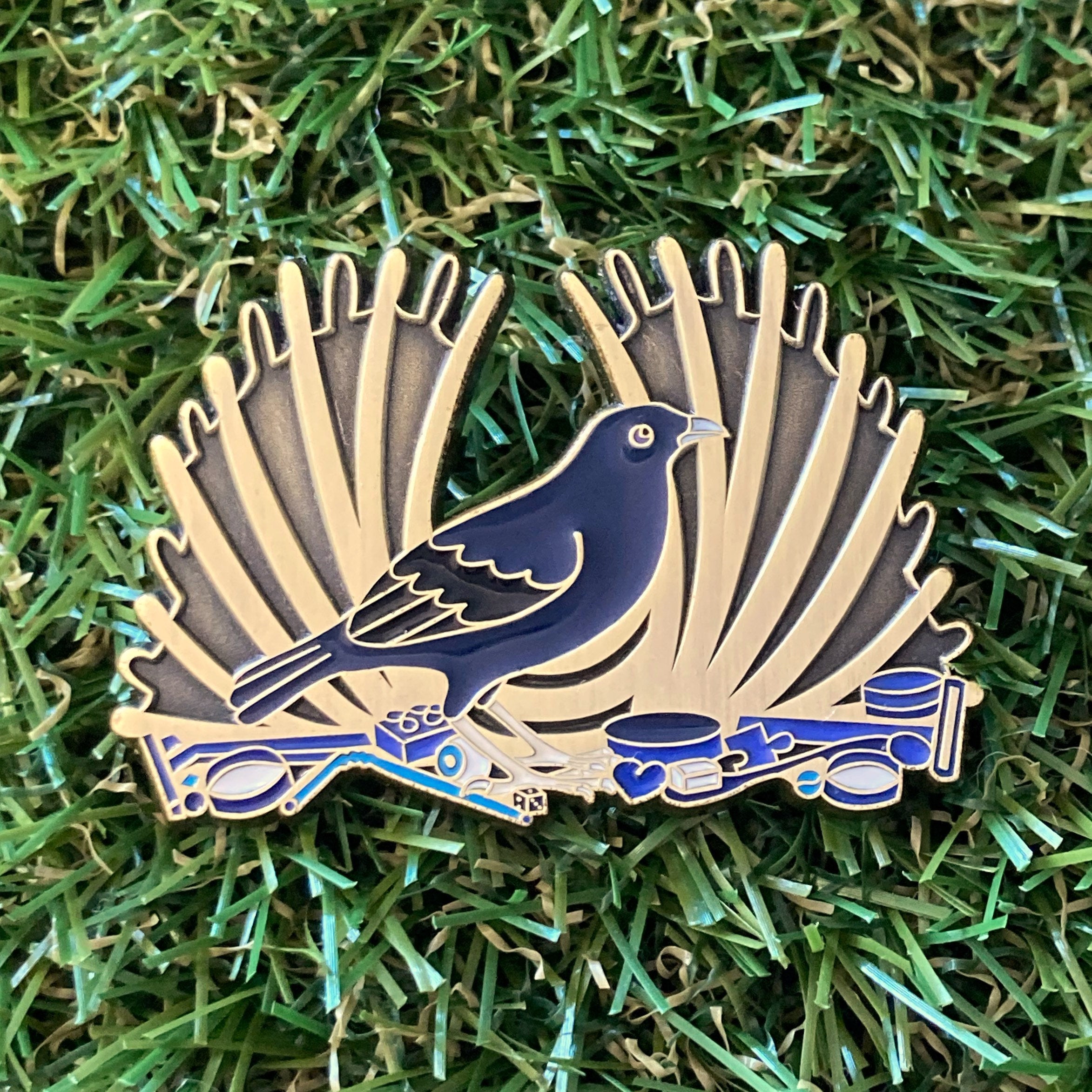 Satin Bowerbird 50mm Soft Enamel Pin – Jesse Irwin Art