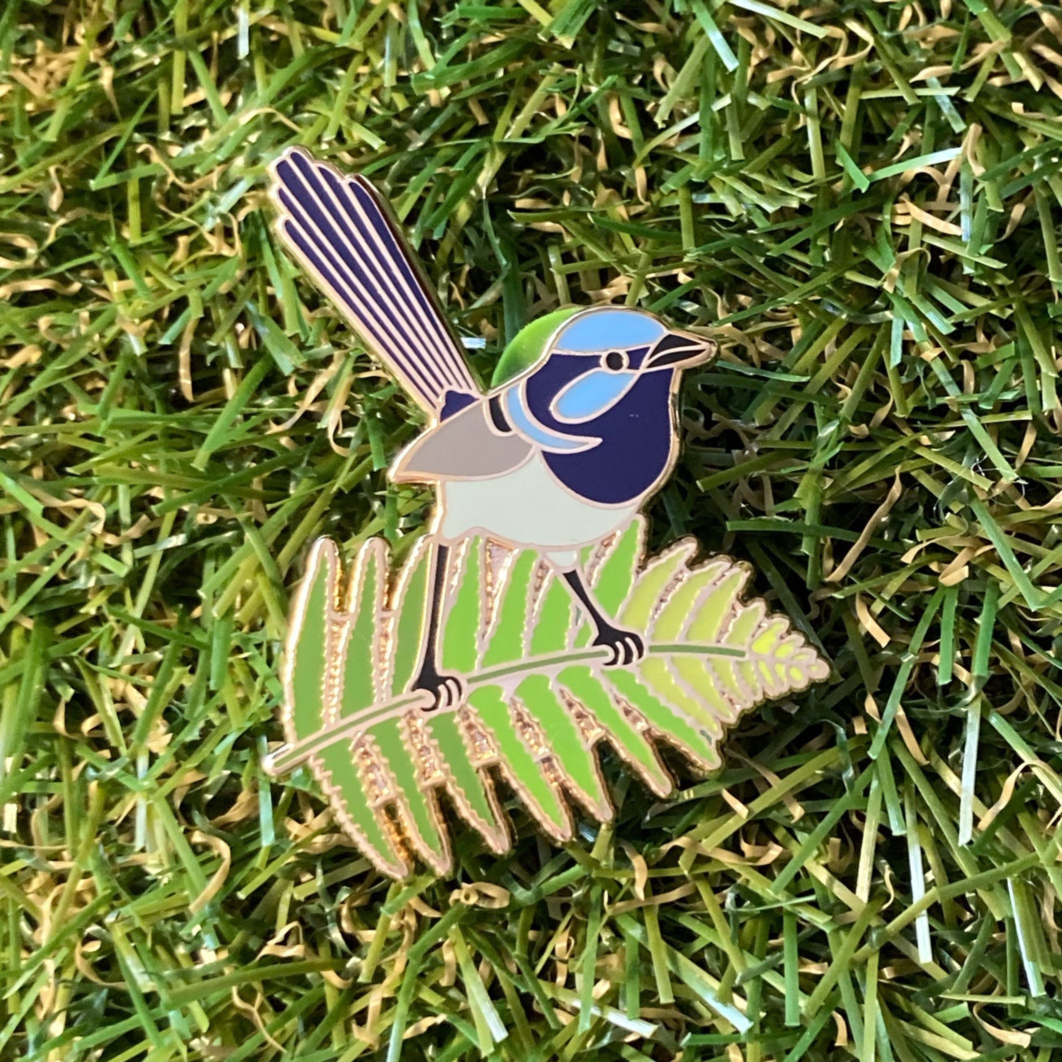 Superb Fairy Wren and Fern 40mm Hard Enamel Pin – Jesse Irwin Art