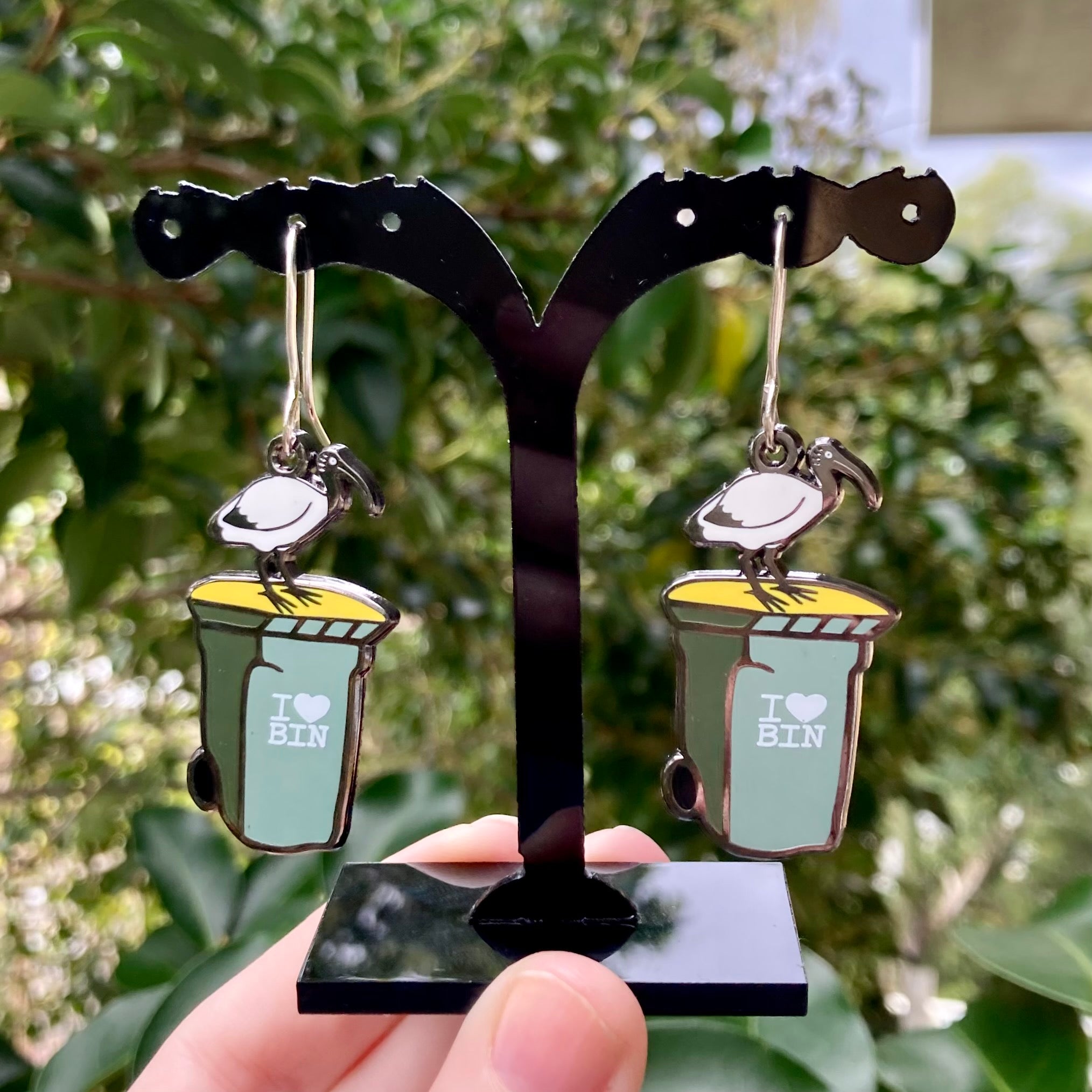 Bin Chicken Hard Enamel Earrings – Jesse Irwin Art