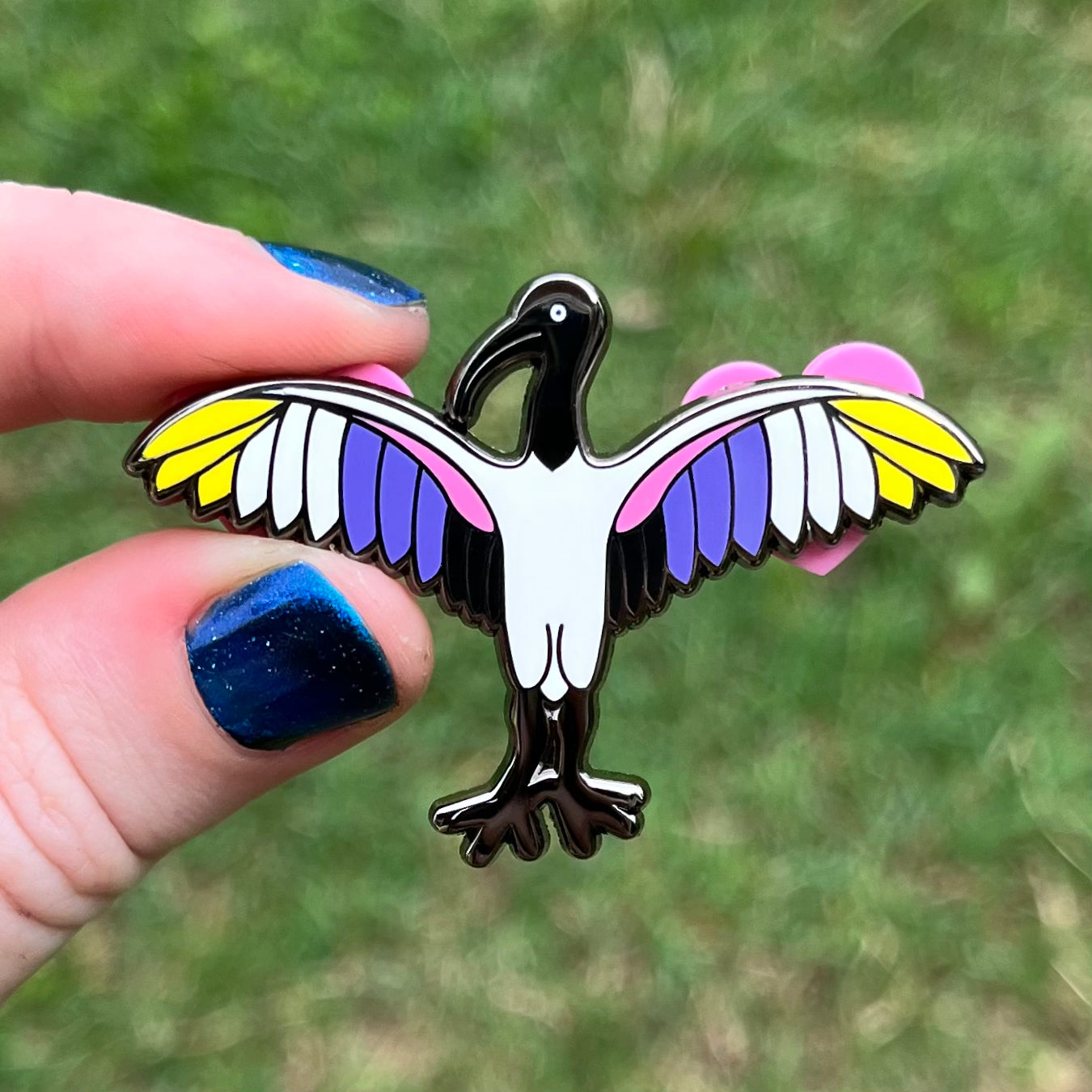 “Nonbinarybis” Nonbinary Pride Ibis Hard Enamel Pin – Jesse Irwin Art